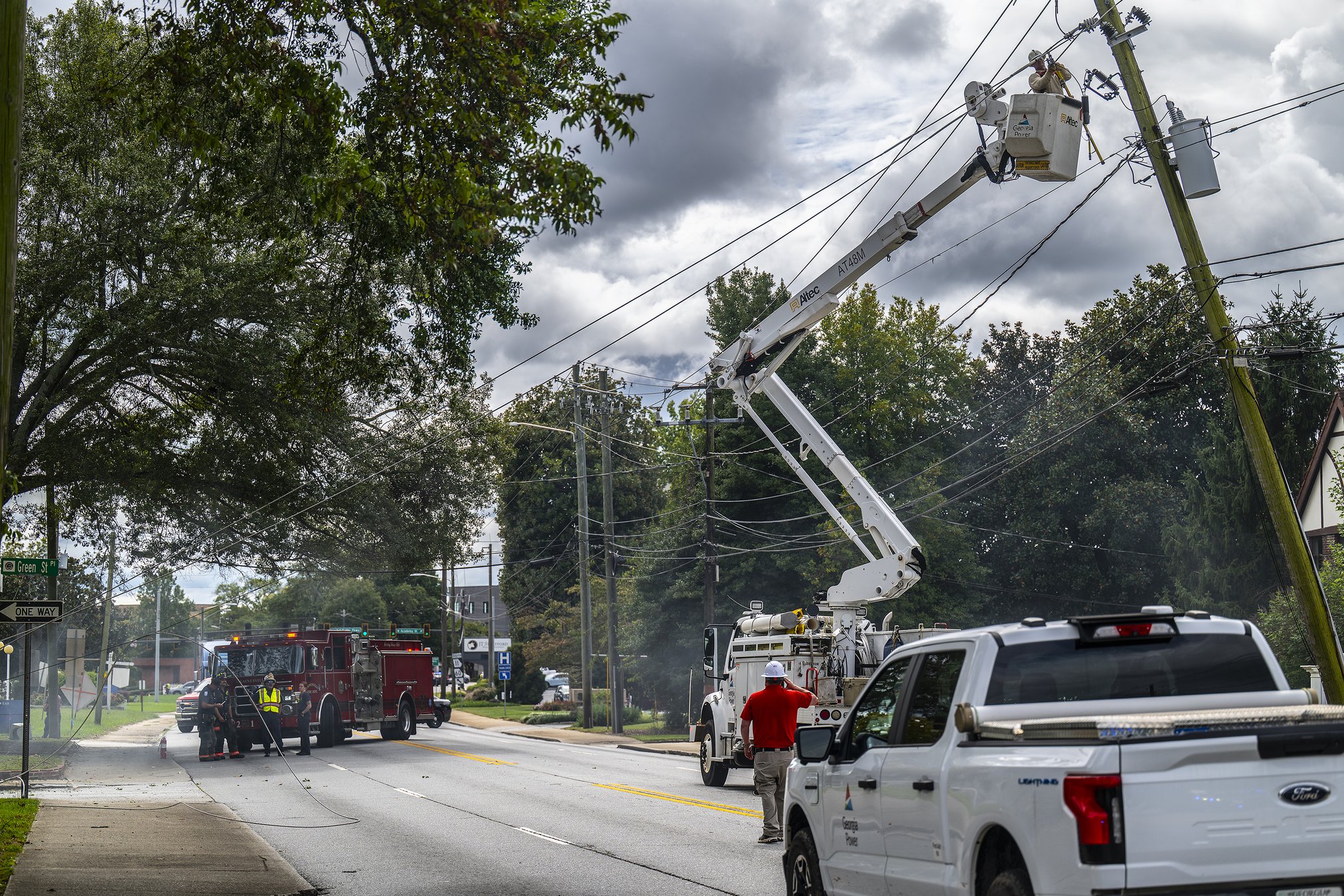 Update: Power restored on Green Street after downed power line, fire ...